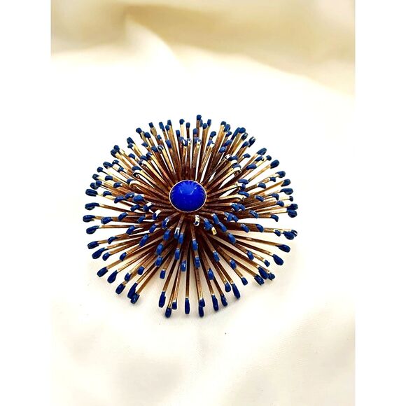 Vintage | Jewelry | Mcm Starburst Brooch Gold Tone Blue Enamel Tips ...